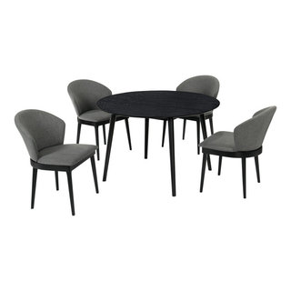 Arcadia and Juno 48" Round Charcoal and Black Wood 5 Piece Dining Set ...