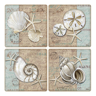 Linen Shells Stone Coasters, Set of 8, 4.5x1.38x1.38 - Beach Style ...