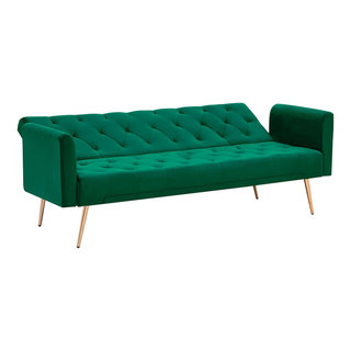 Multifunctional Futon, Diamond Stitched Velvet Seat With Rounded Arms ...