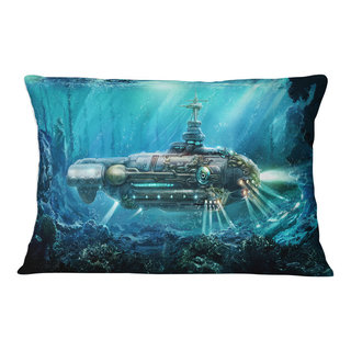 Fantastic Submarine Abstract Throw Pillow, 12"x20" - Beach Style ...