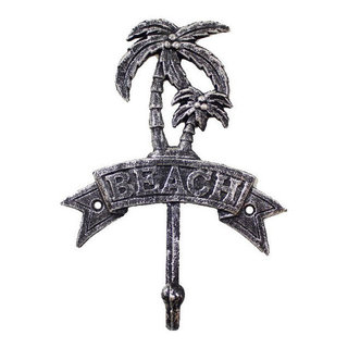 Rustic Silver Cast Iron Palm Tree Beach Hook 8" - Tropical - Wall Hooks ...