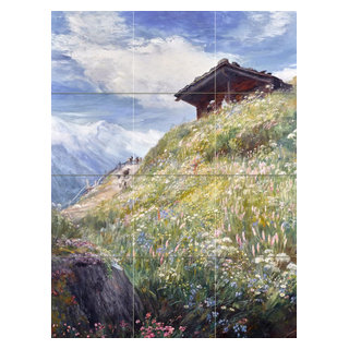 Tile Mural ALPINE MEADOW SWITZERLAND mountains Backsplash, Four Inch ...