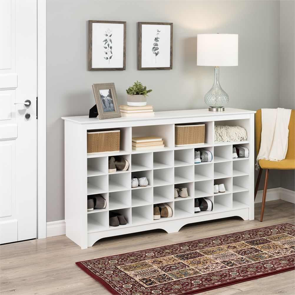 Trent Home Engineered Wood 36 Cubby Versatile Wooden Shoe Cubby Console ...