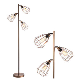 LEONLITE Track Tree Floor Lamp with 3 Cage Heads, Antique Red Copper ...
