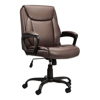 Classic Padded Mid-Back Office Computer Desk Chair with Armrest, Brown ...