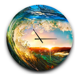 Colored Ocean Waves Falling Down Oversized Coastal Metal Clock, 36x36 ...