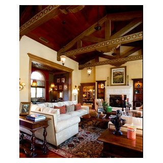 Great Room with Carved and Hand-Stenciled Wood Beams - Traditional ...