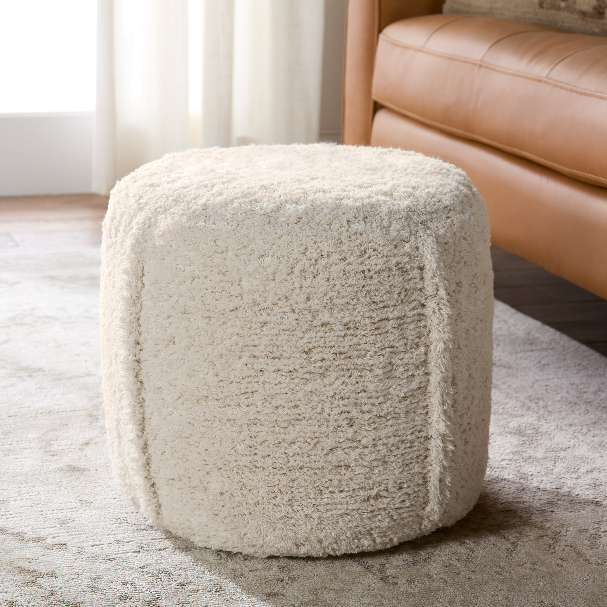 Vibe Living Kore Handmade Solid Cream Cylinder Pouf, 16"X16"X16" - Contemporary - Floor Pillows ...