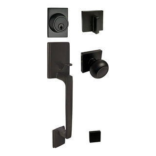 Square Plate Round Knob Contemporary Door Handle - Transitional - Door ...