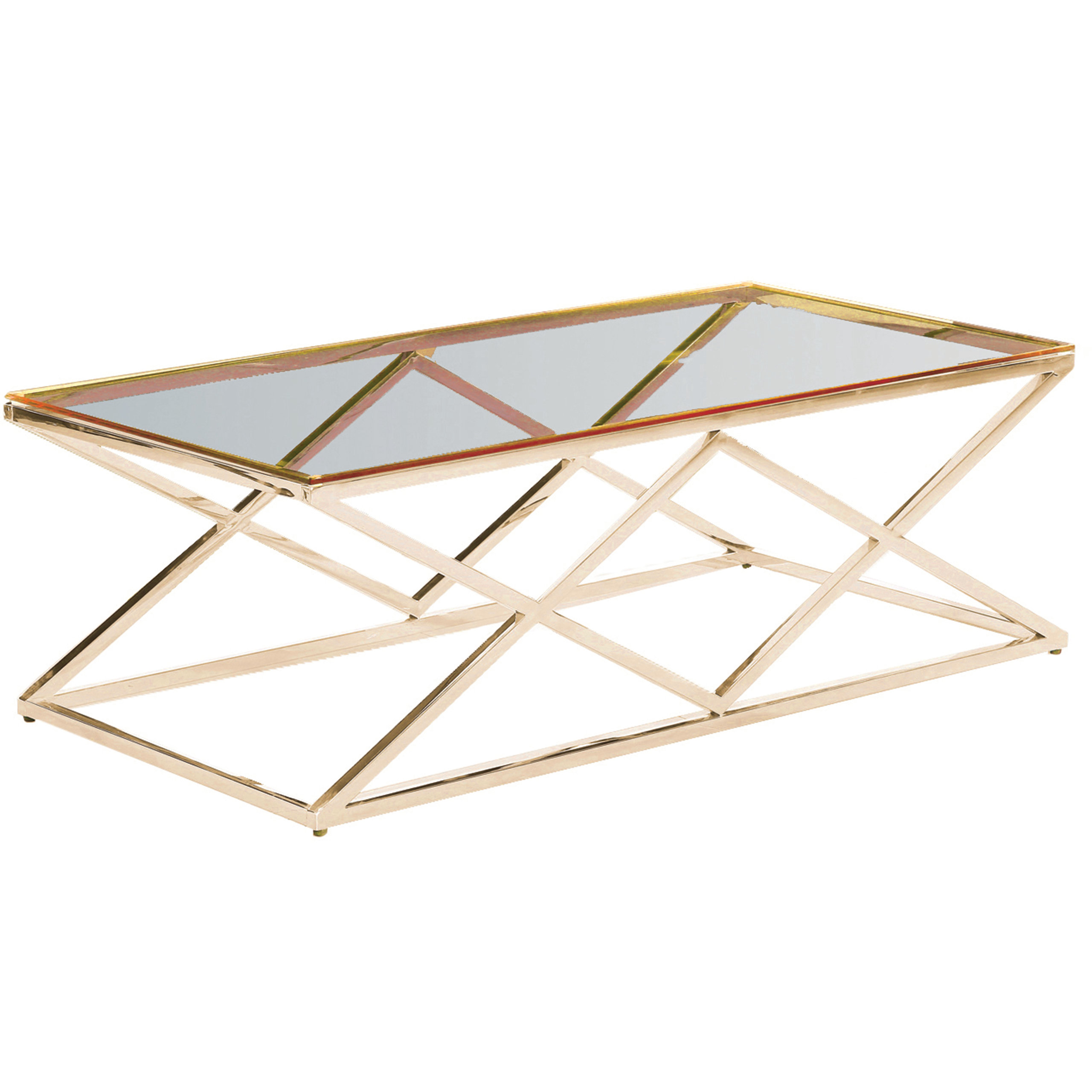 Diamond Shaped Metal Cocktail Table with Glass Top, Gold - Contemporary ...
