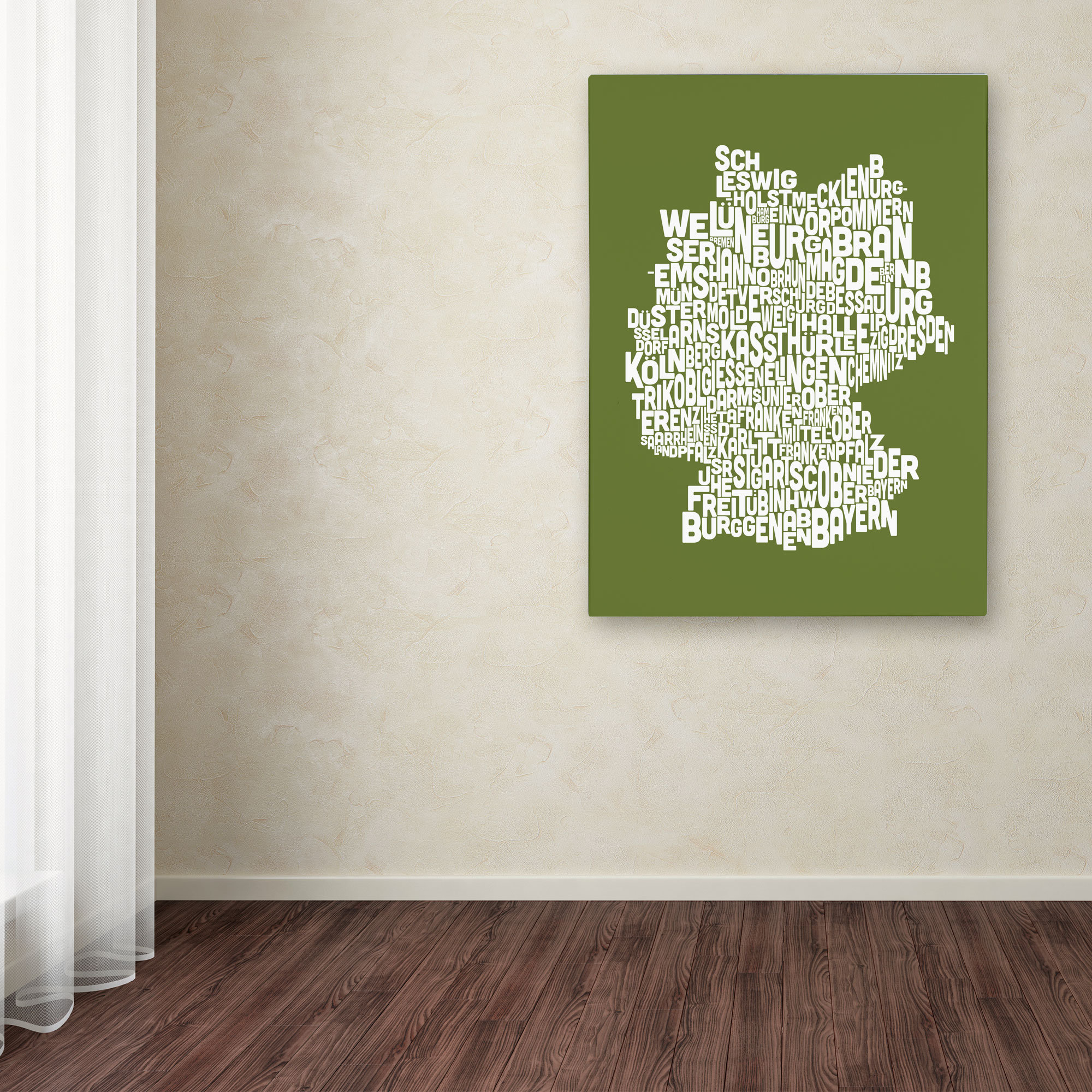 'Germany Regions Map - Olive' Canvas Art by Michael Tompsett, 22" x 32 ...