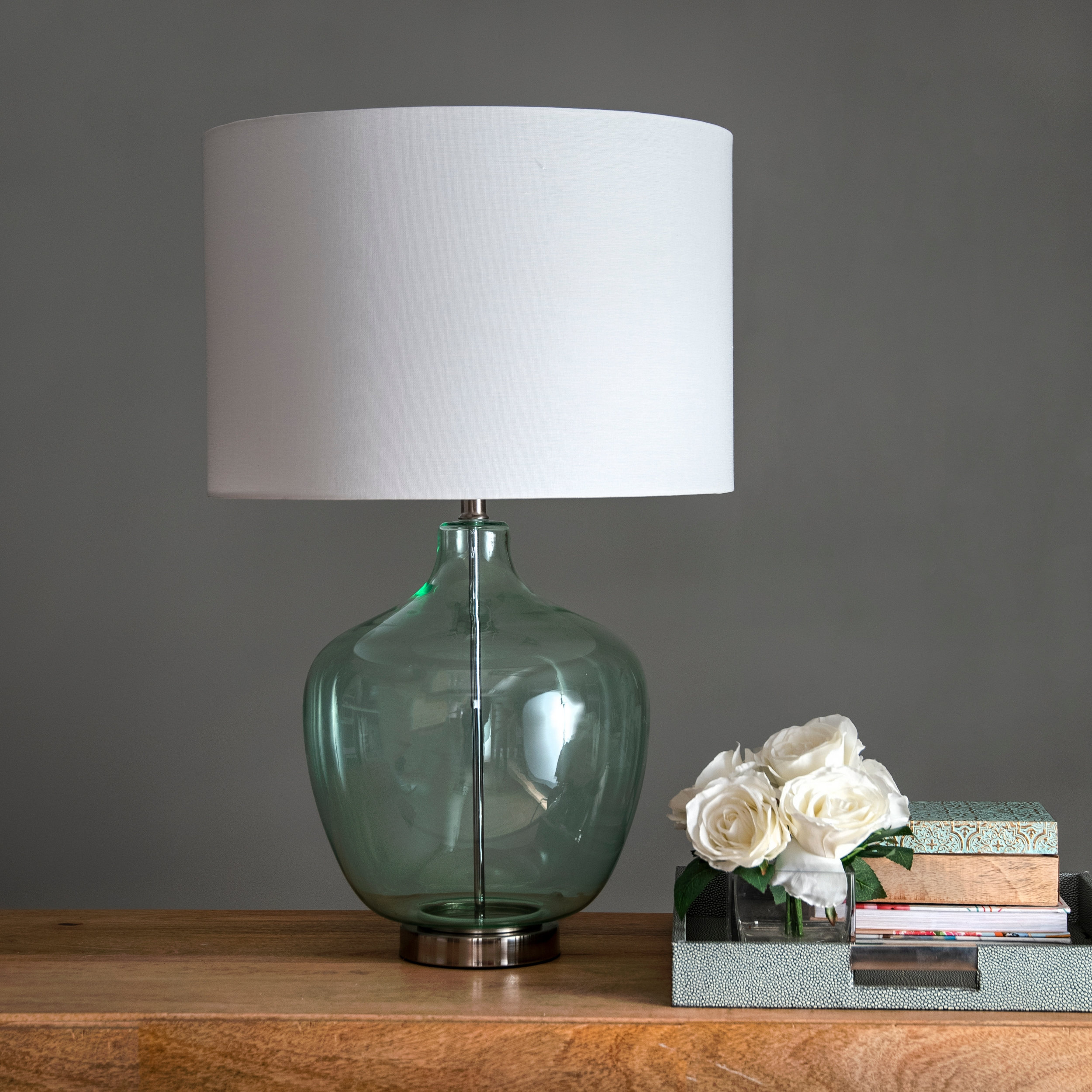 Nuloom 29" Ulani Glass Pot Linen Shade Blue, On-Off Switch Table Lamp ...