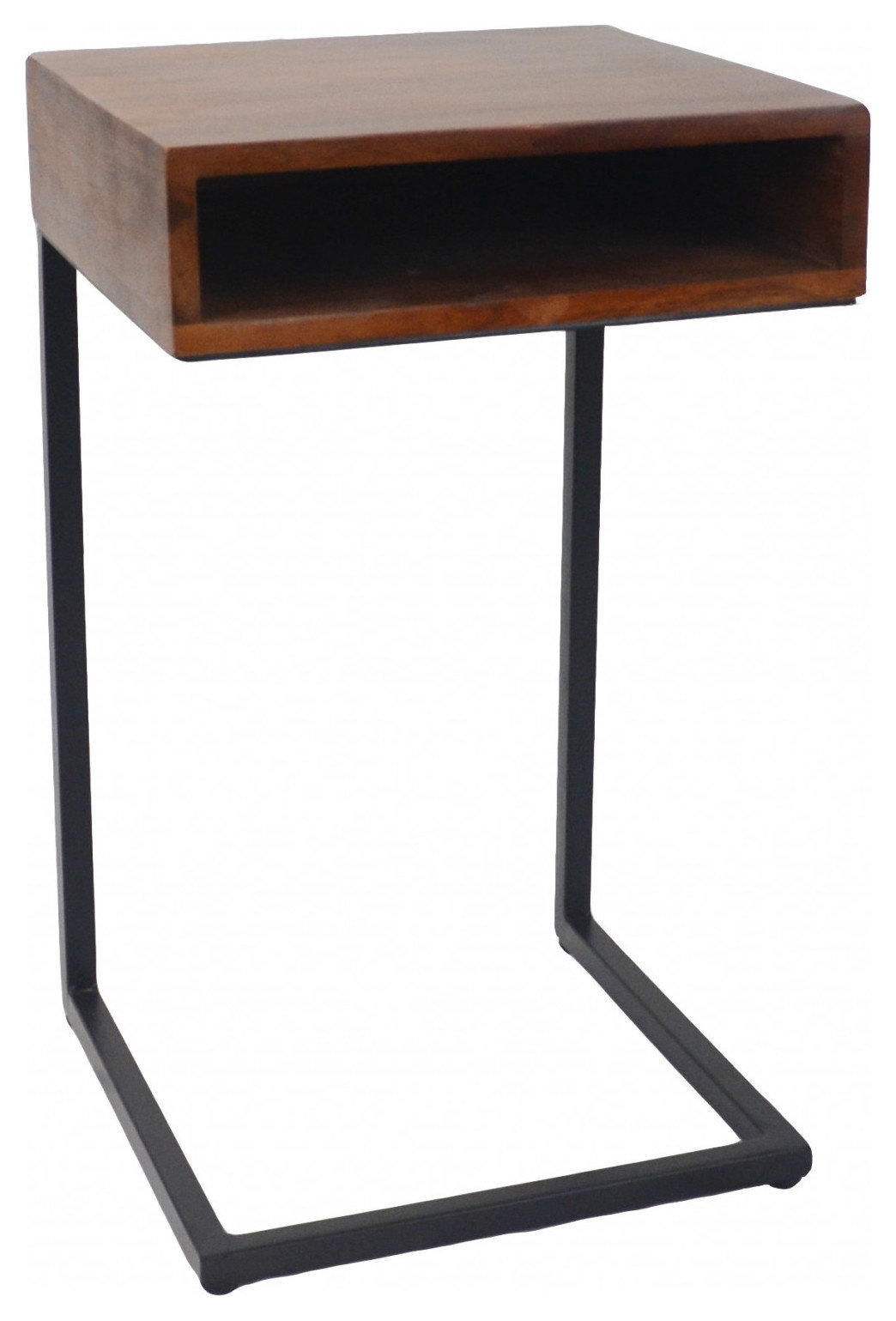 24" Gold and Natural Solid Wood Square End Table - Industrial - Side ...