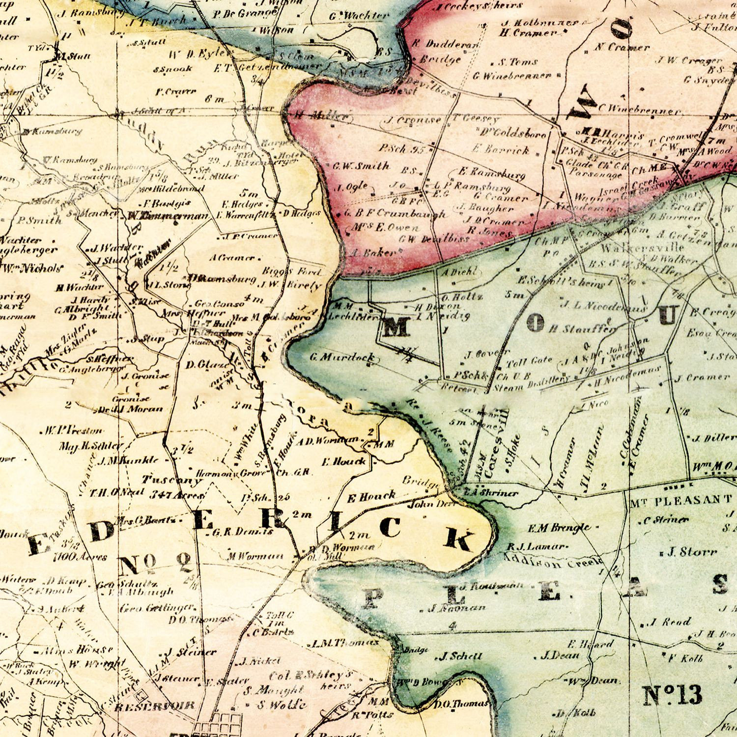 Frederick County Map Framed Art 1858, Vintage Maryland Wall Decor ...