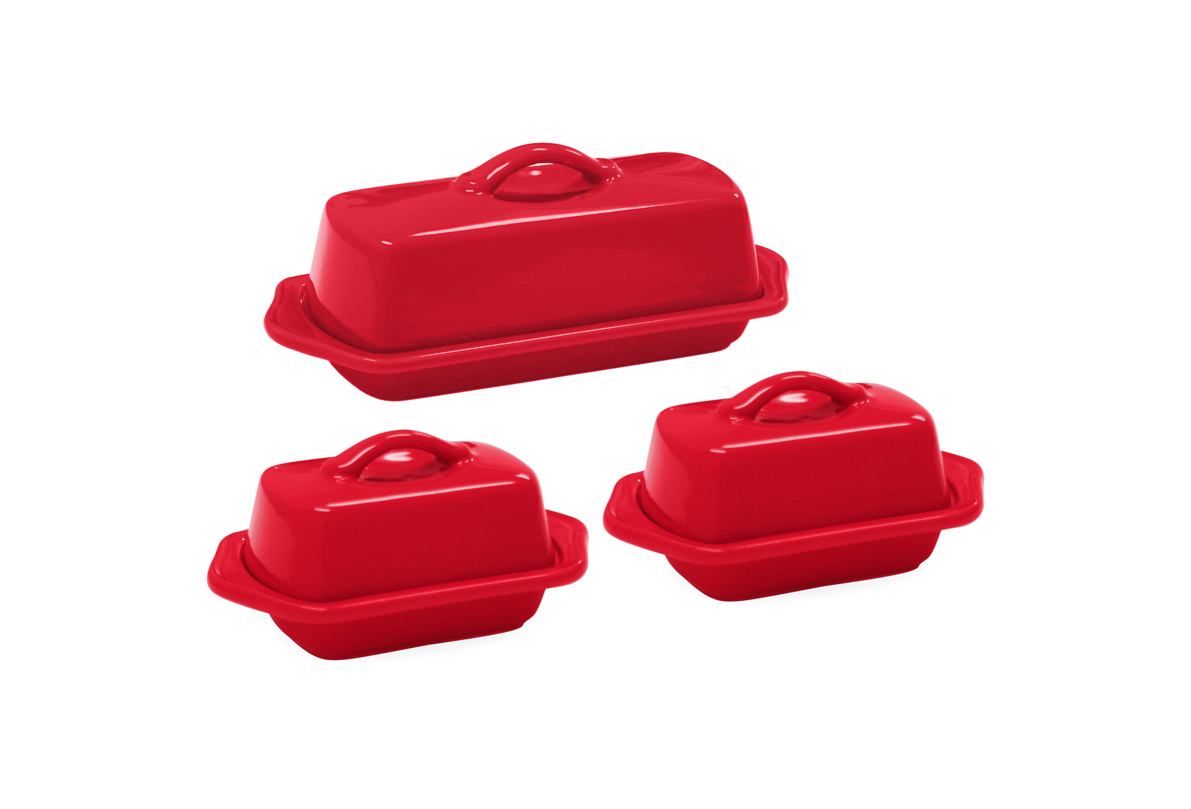 Chantal True Red Stoneware 3 Piece Traditional and Mini Butter Dish Set ...