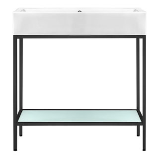 Pierre 32 Single, Freestanding, Open Shelf, Matte Black Metal Frame ...