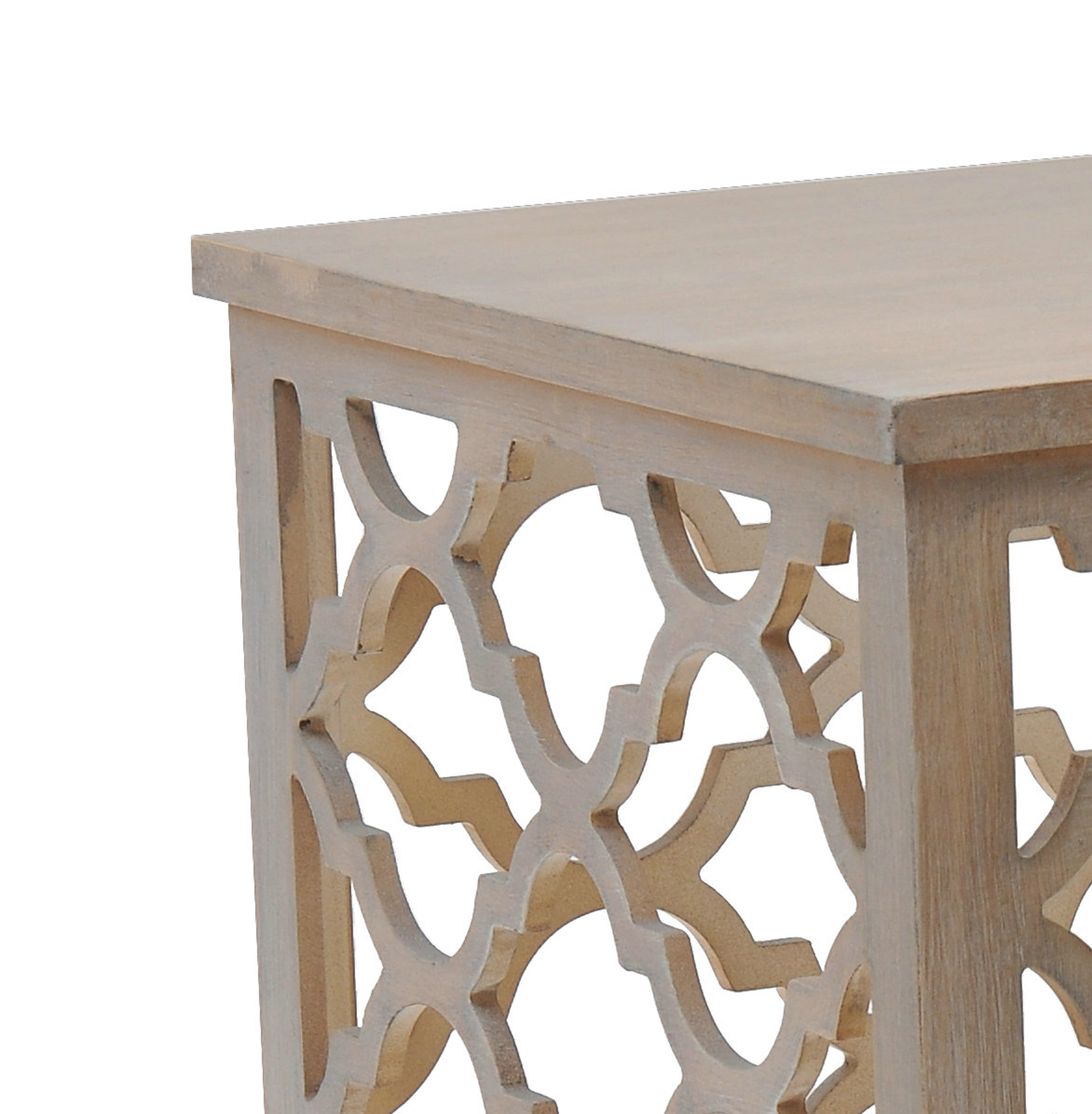 Wooden Cage Like End Table with Quatrefoil Cut Out Details, Cream ...