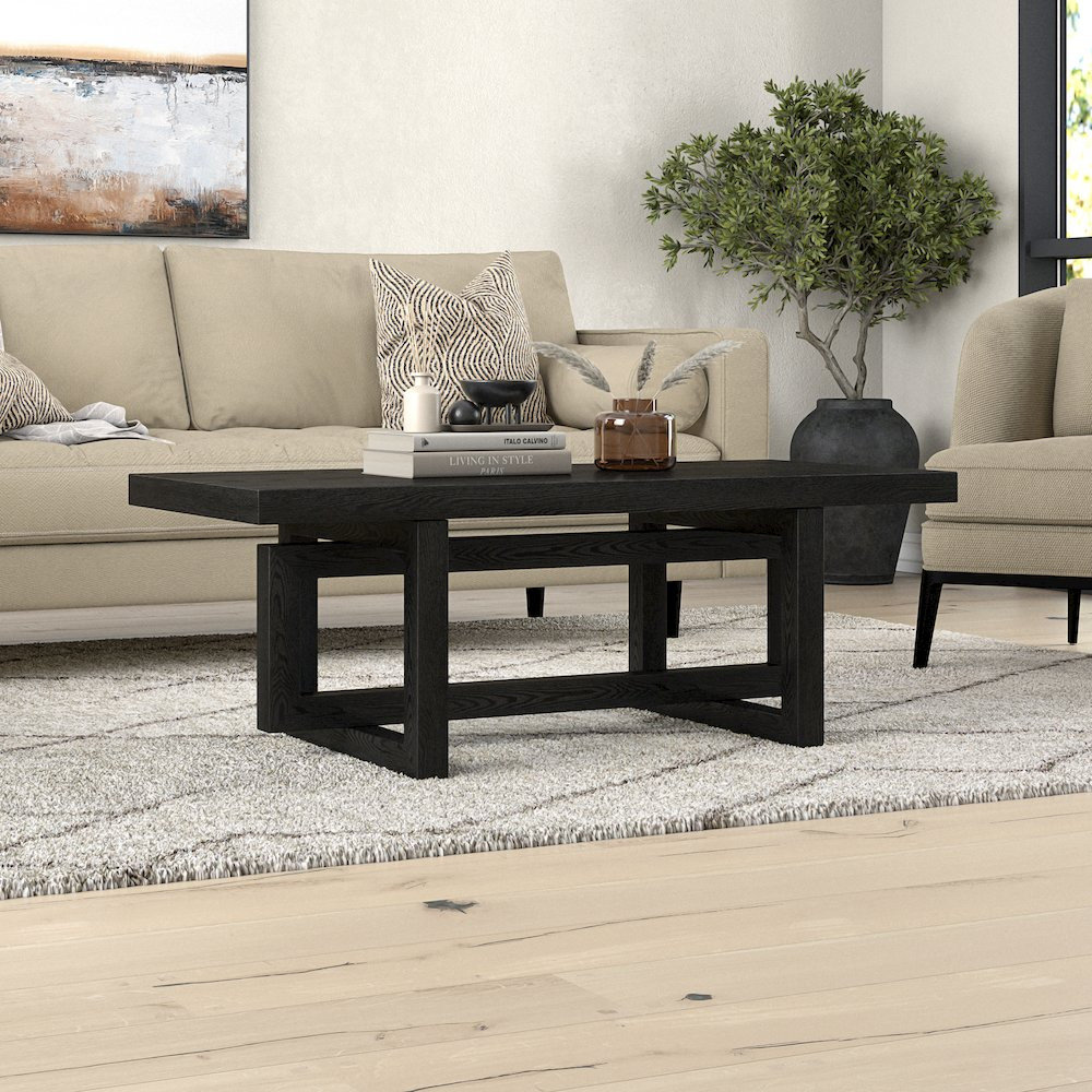 Breslow 47 Wide Rectangular Coffee Table in Black Grain - Contemporary - Bar Stools And Counter ...