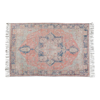 Cotton Chenille Distressed Print Rug With Fringe, Brown - Contemporary ...
