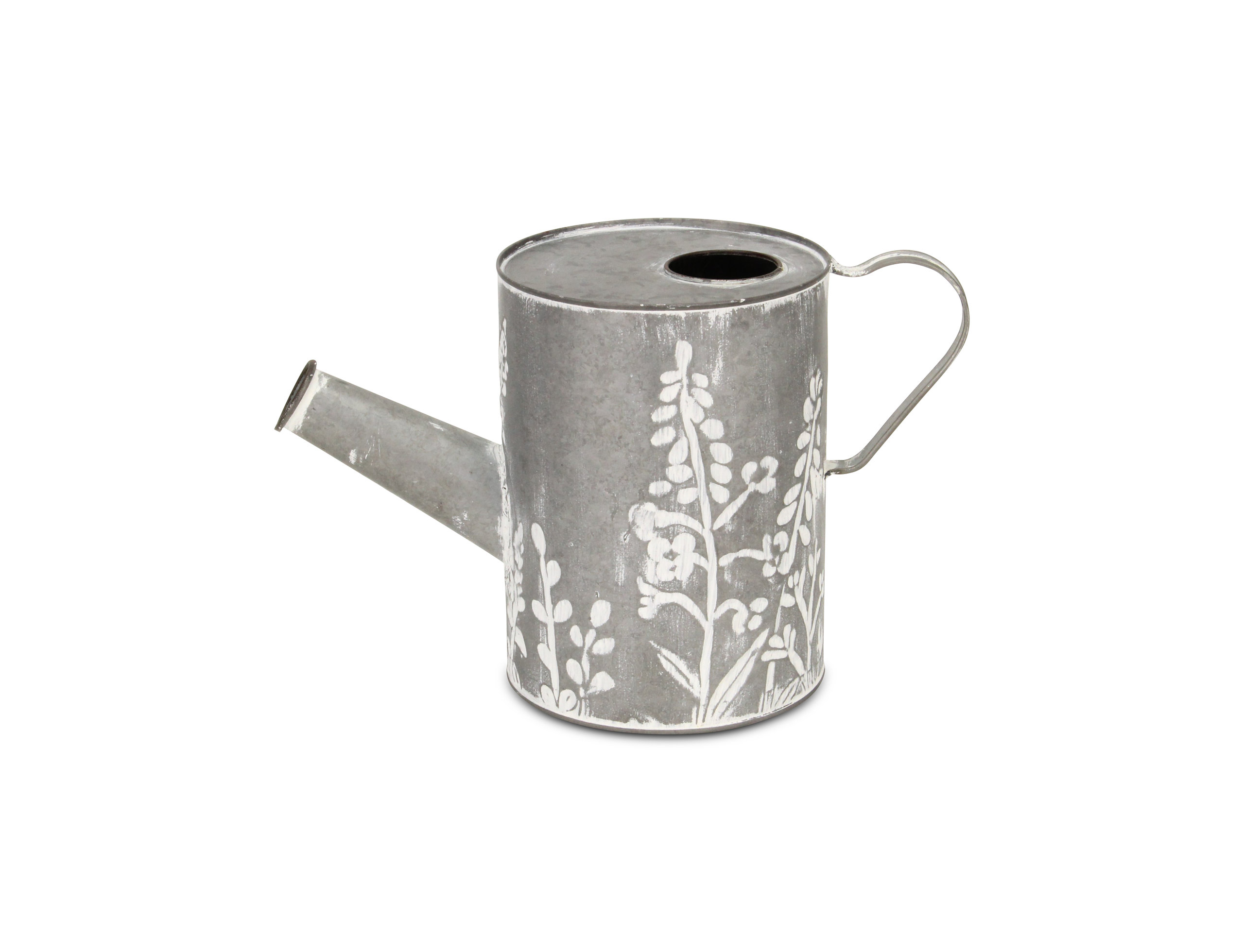 White Washed Galvanized Metal Pitcher Decor With Garden Pattern ...