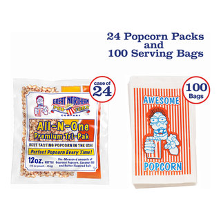 8oz Popcorn Packs, 100 Popcorn Bags 12 Pre-Measured, All-in-One ...