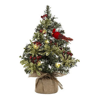 Ganz Plastic Light Up Mini Christmas Tree Evergreen with Red Cardinal ...