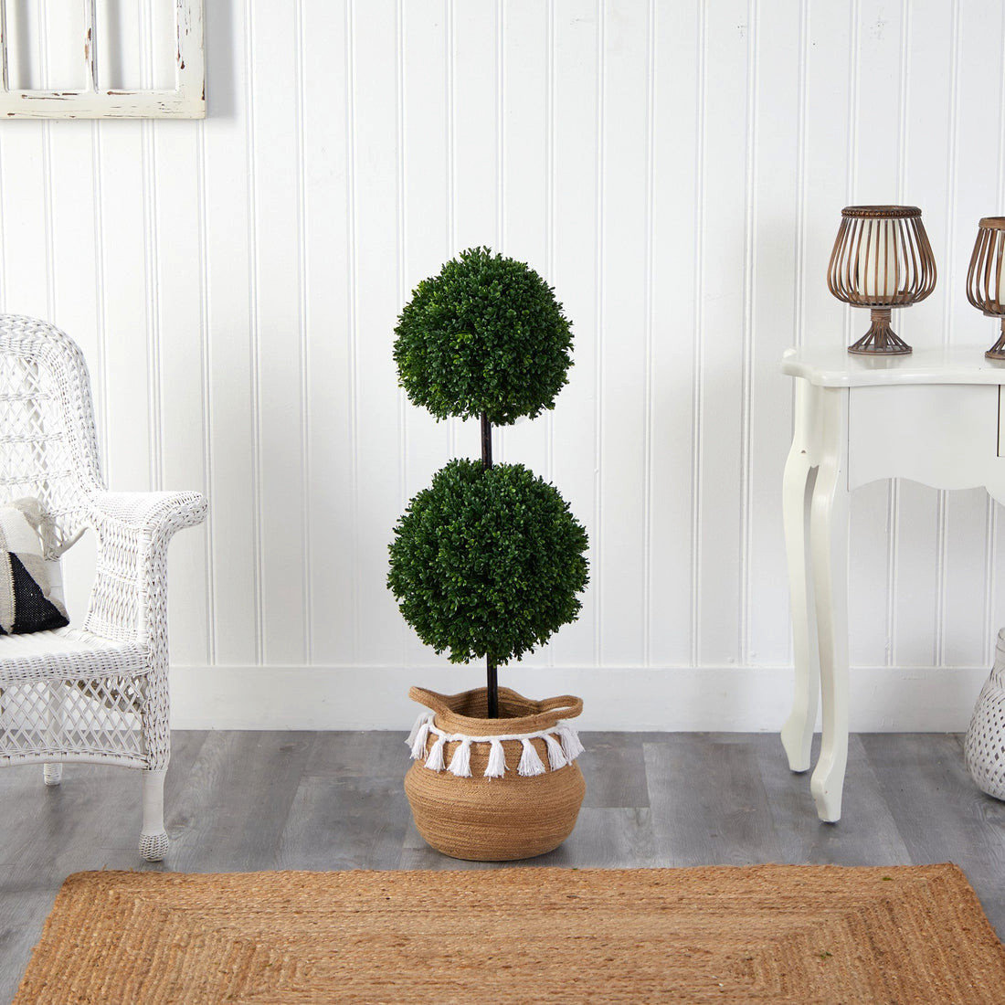 T2946 3.5 Boxwood Double Ball Artificial Topiary Tree in Boho Chic ...