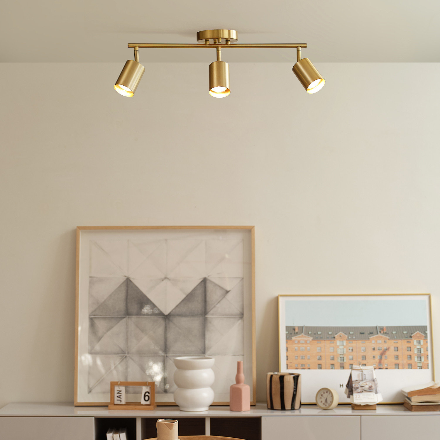 21" 3-Light Matte Brass Track Lighting with Pivoting Track Heads ...