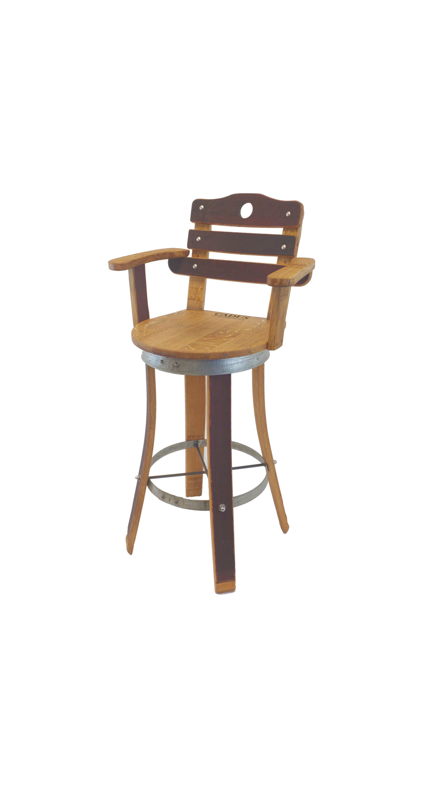 Swivel Top Wine Barrel Bar Stool With Stave Backrest, 26" Sit Height ...