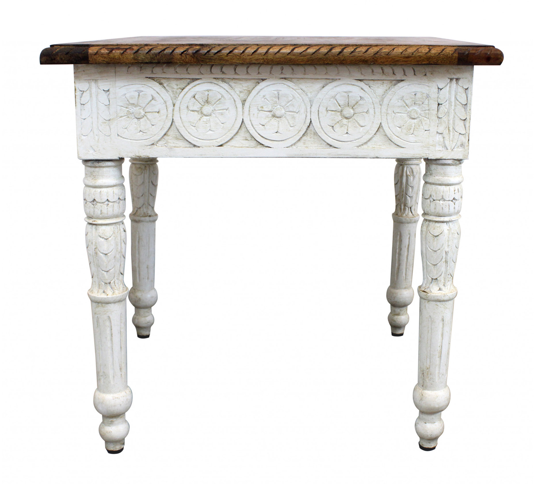 24" Ivory and Brown Distressed Solid Wood Square End Table, 24"x24"x24 ...