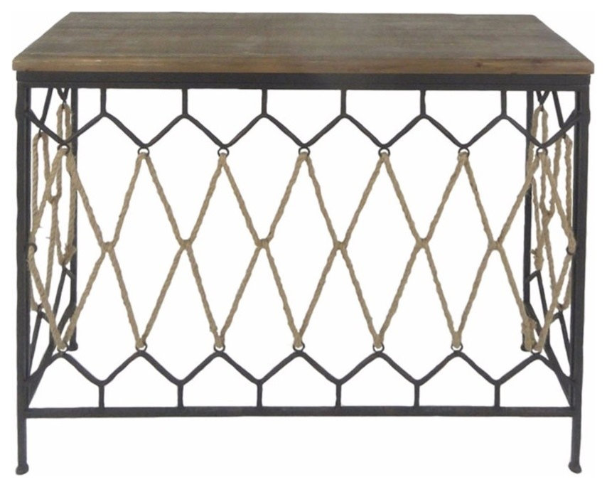 Modern Wood And Metal Console Table With Rope Trim, Brown And Black ...