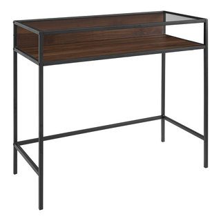 35" Urban Metal and Wood Compact Work Desk With Glass and a Shelf ...