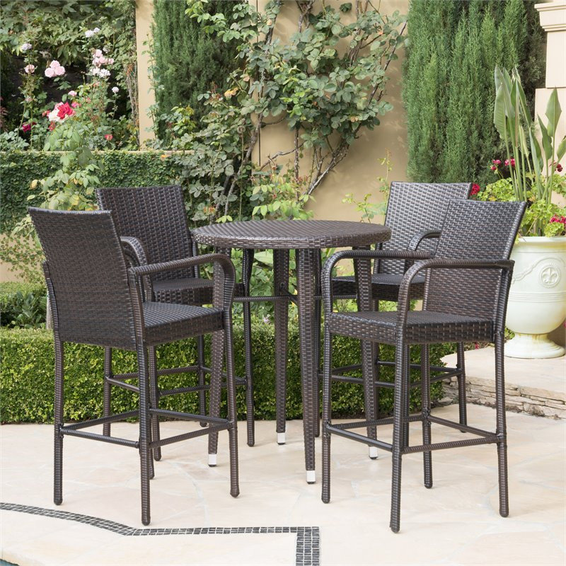 Noble House Patina Outdoor 5-Pc Multi Brown Wicker 32.5" Round Bar ...