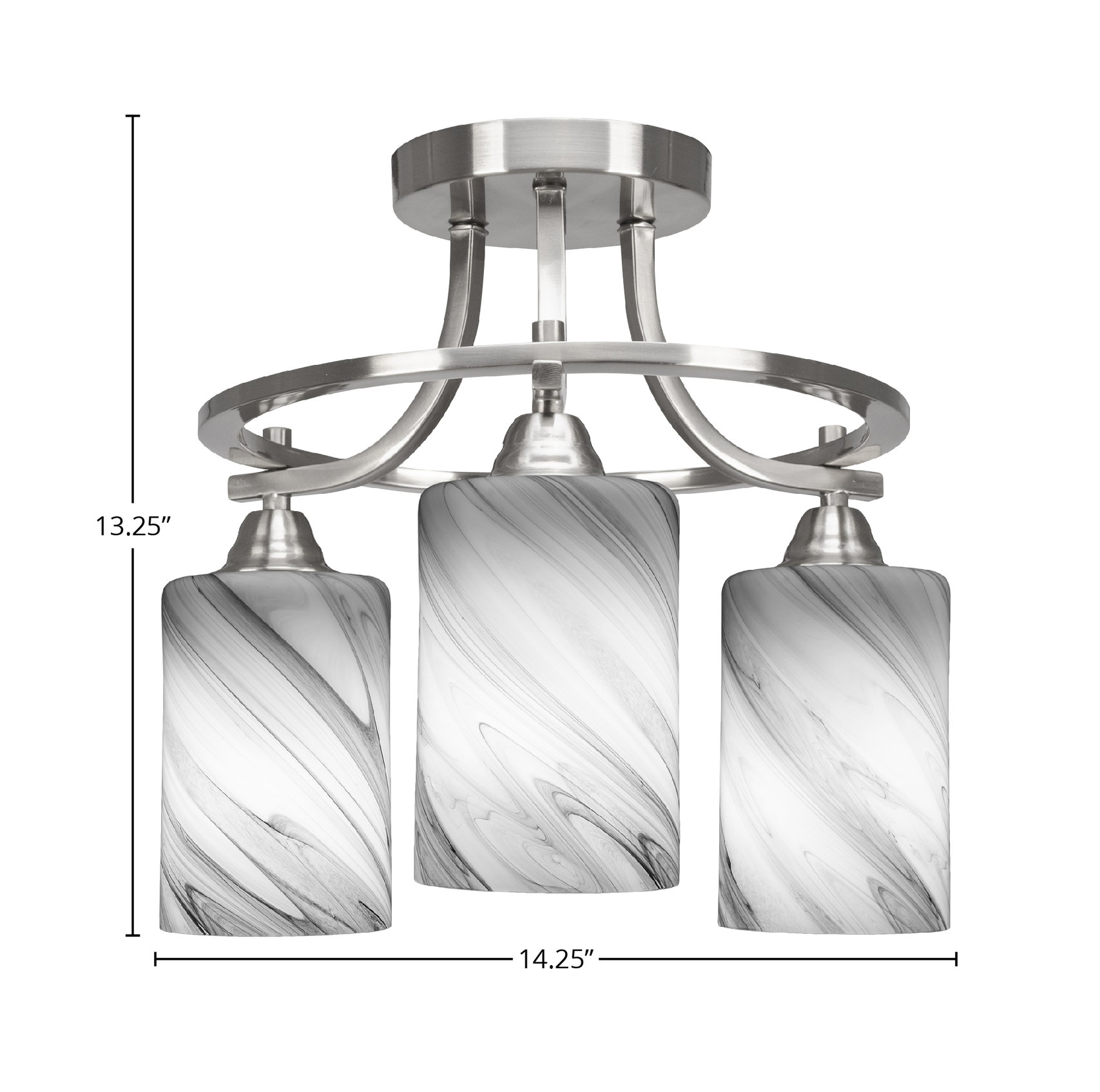 Paramount 3-Light Semi-Flush Light, Brushed Nickel, 4" Onyx Swirl Glass ...