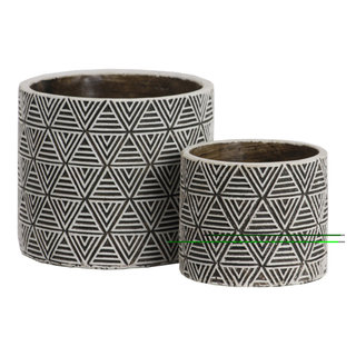 Round Cement Pot with Embossed Triangle Design, Set of 2, Black and ...