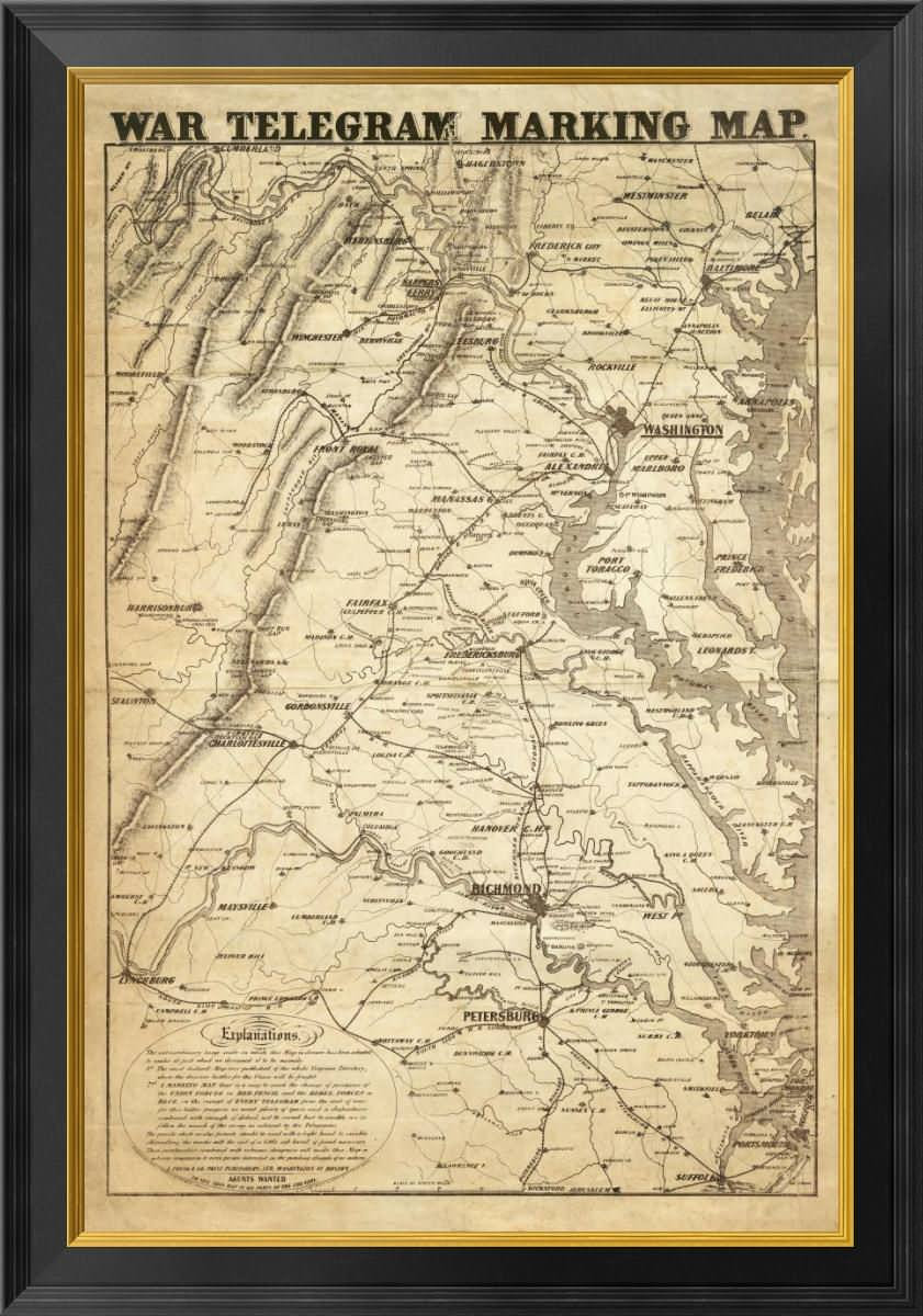 "War Telegram Marking Map, 1862" Framed Canvas Giclee by L. Prang ...