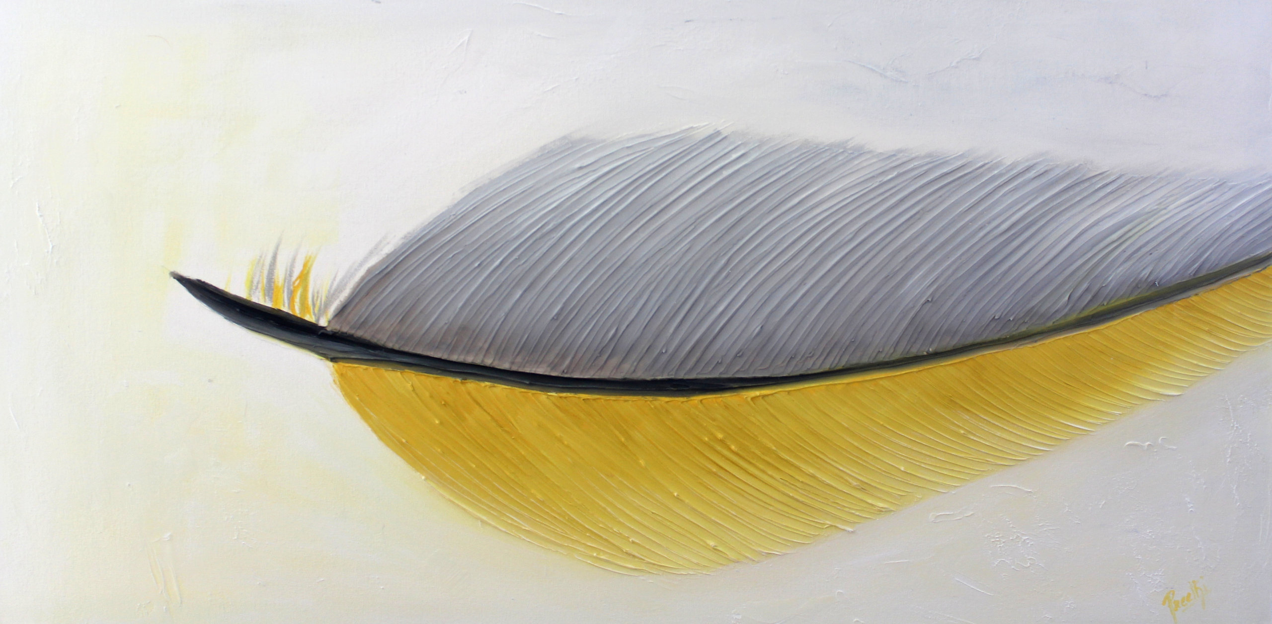 72x36 inches Large wall art yellow Feather Modern Painting Textured Art ...