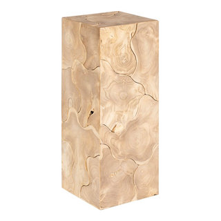 Teak Slice Pedestal, Square, Bleached, Medium, 12x12x32"h - Rustic ...
