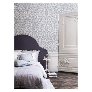 Luscious Powder Blue Ornamental Wallpaper, Sample - Transitional ...
