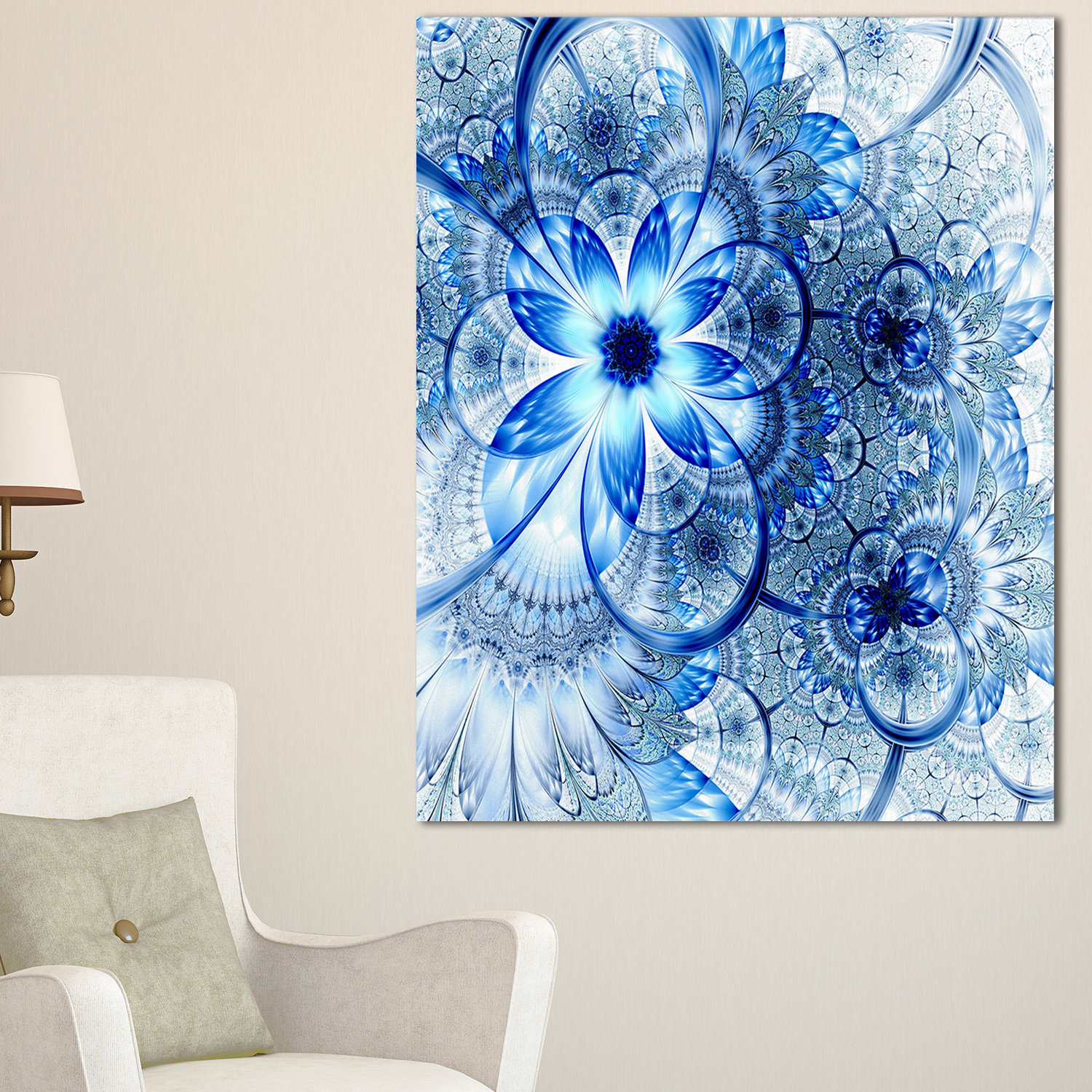 Designart - Dark Blue Flower Pattern Design - Floral Art Canvas Print ...