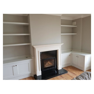 Alcove base units one L shaped to accommodate tv and floating shelving ...
