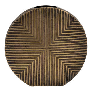 Metal, 13"H Round Ribbed Vase, Brass Antique, 14x3x13 inches ...