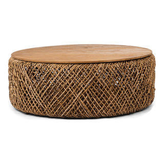 Round Abaca Coffee Table, dBodhi Knut, 28"w X 28"d X 14"h - Tropical ...