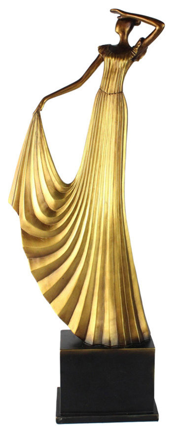 Graceful Polyresin Lady On Base Figurine, Gold And Black - Contemporary ...