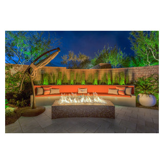 Contemporary Backyard Pool with Tiled Water Feature, Rim Flow Spa ...