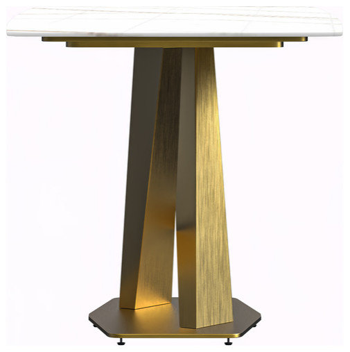 Modern Dining Table Gold Base, With 55 White/Gold Sintered Stone Top ...
