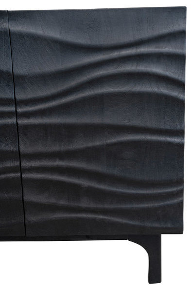 Mango Wood Cabinet With Removable Shelves and Soft Close Doors, Black ...