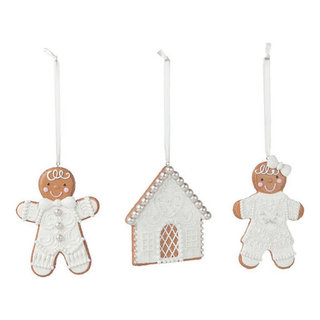 Gingerbread Village Set Of 3 Assortment Boy/Girl/House Ornaments ...