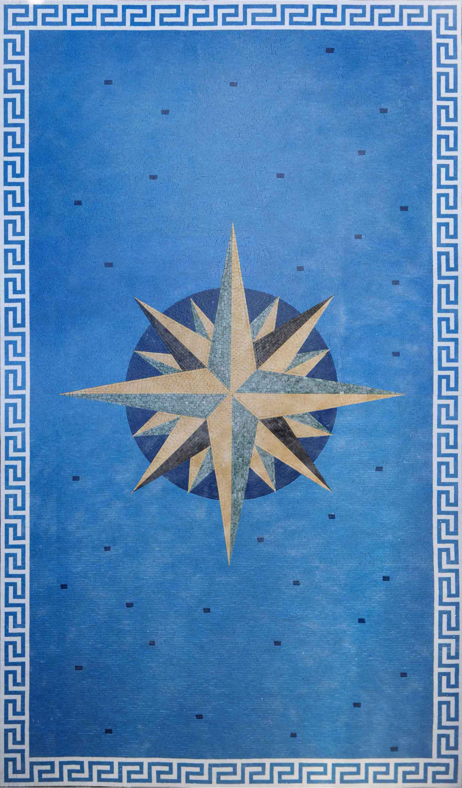 Roman Mosaic Artwork- Compass Rose, 53" x 89" - Beach Style - Tile ...