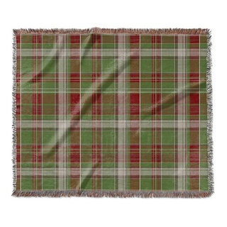 "Tartan Plaid in Green and Red" Woven Blanket, 60"x50" - Rustic ...